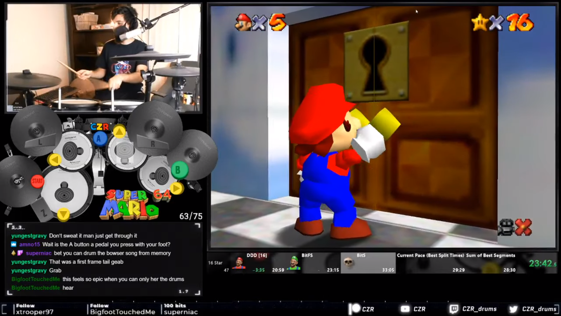 Streamer sets Super Mario 64 world record while playing with drums | VG247